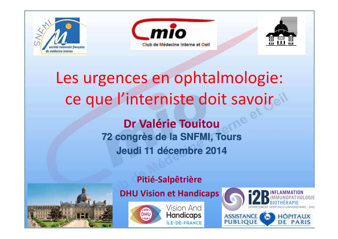 Les urgences en ophtalmologie : ce que l'interniste doit savoir – GMIO